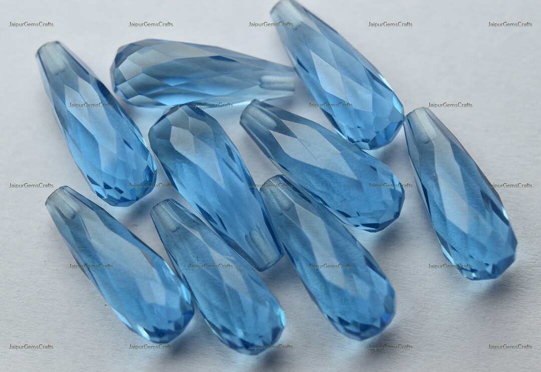 2 Match Pair, London Blue Hydro Quartz, Top Half Drilled, Faceted Drops ...