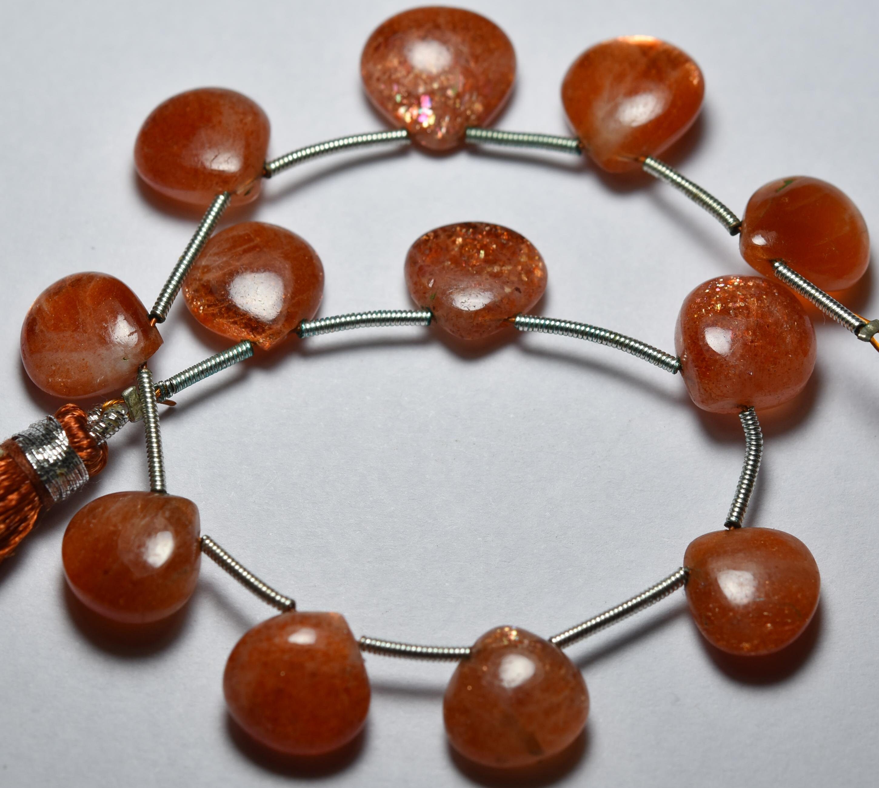 9 Beads Sun Stone Side Drilled Smooth Polished Heart Shape | Etsy