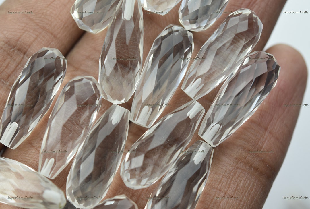 5 Match Pair, Natural Rock Crystal, Top Half Drilled, Faceted Drops ...