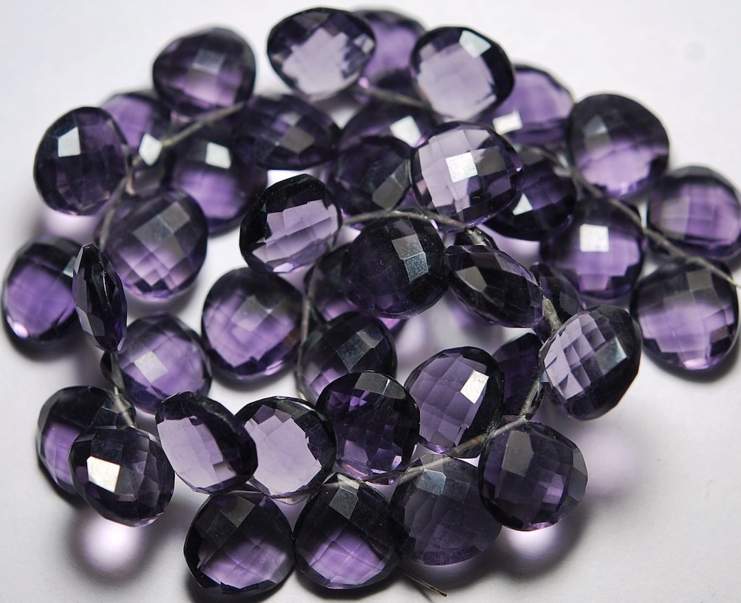4 Inch Strand, Purple Hydro Quartz Side Drilled Faceted Heart Shape ...