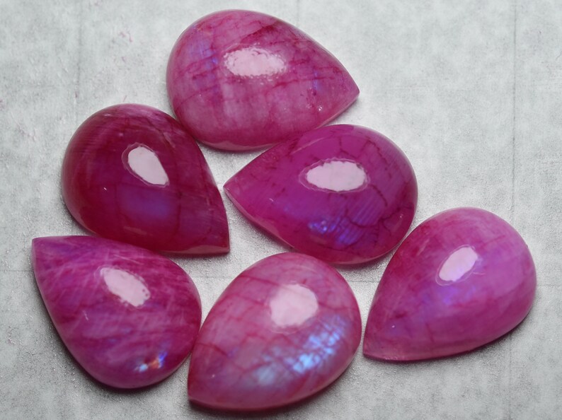 DYED Pink Moonstone 6 Cabs Rainbow Pink Moonstone Smooth - Etsy