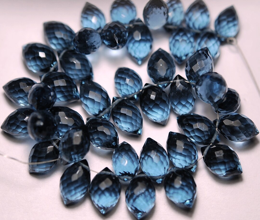 4 Inch Strand, London Blue Hydro Quartz Side Drilled Faceted Dew Drops ...