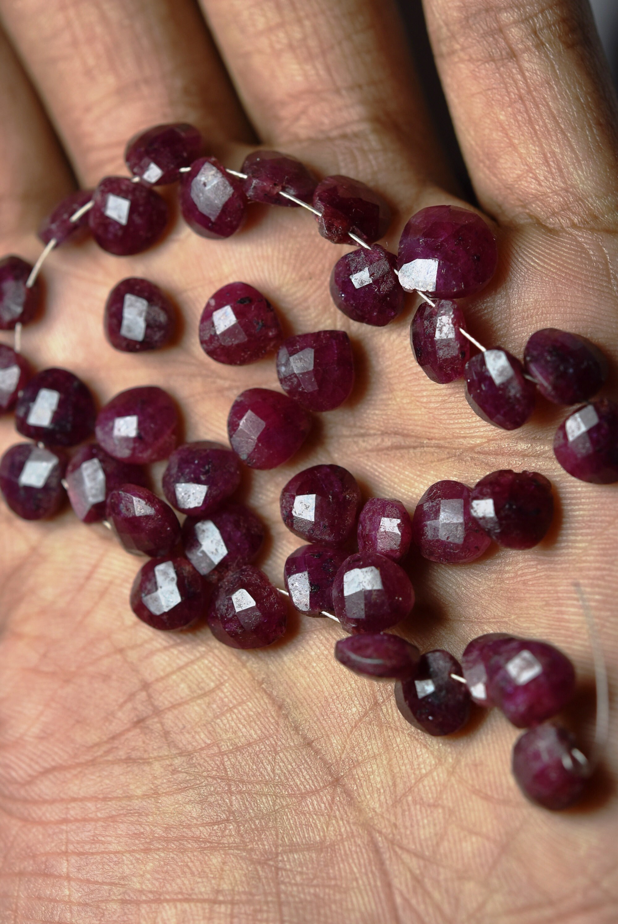 5 Match Pair Dyed Ruby Side Drilled Faceted Heart Shape | Etsy