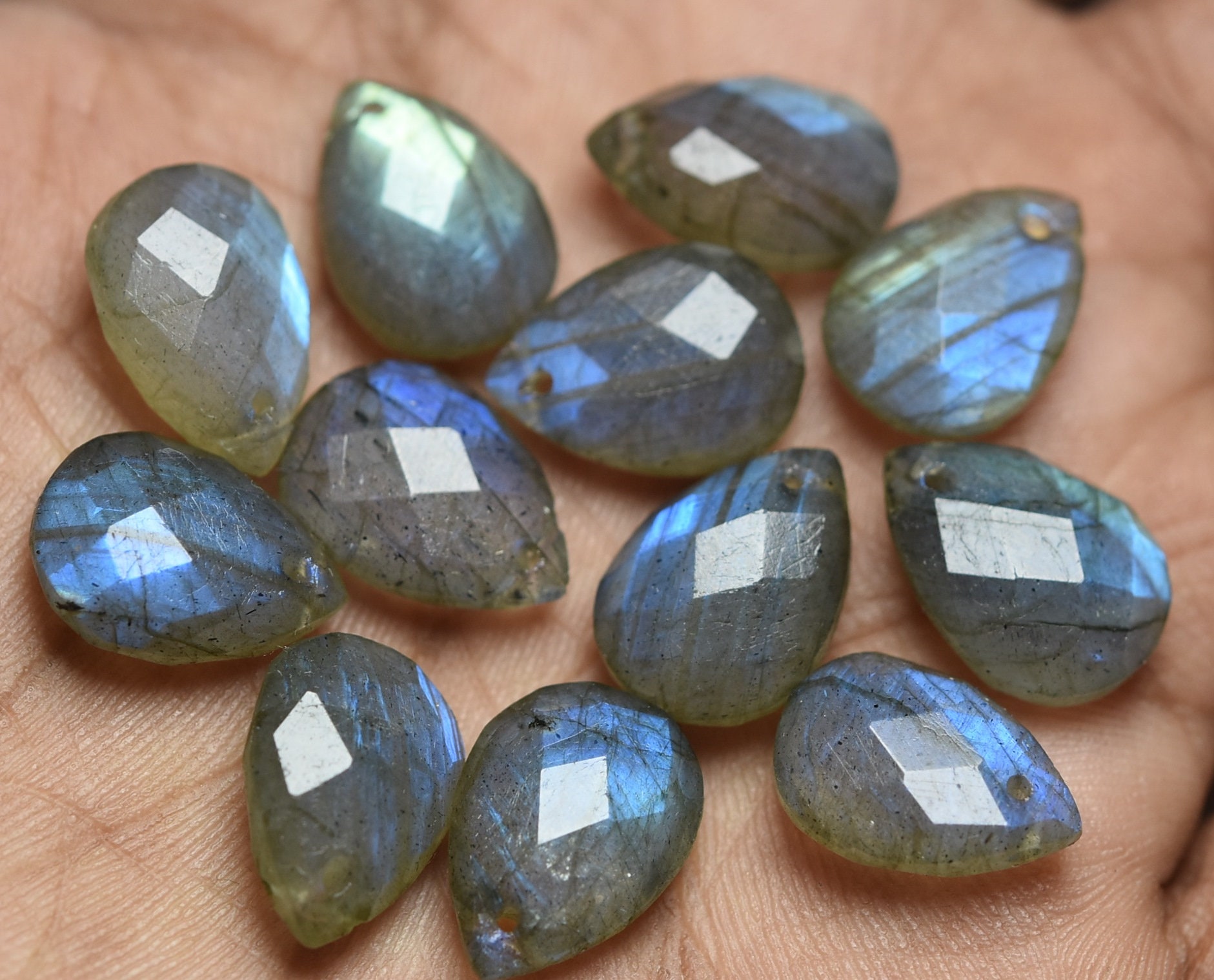 10 Beads Natural Labradorite Blue And Green Blue Flashy | Etsy