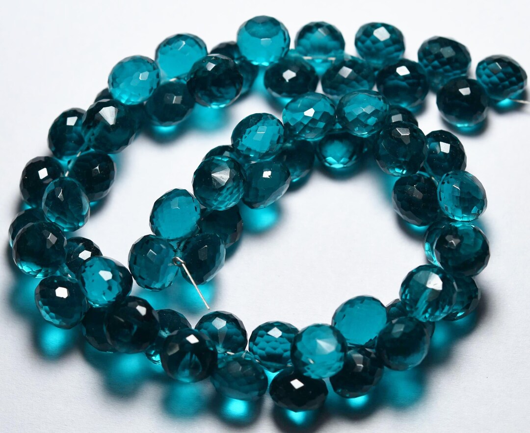 7 Inch Strand, Peacock Blue Hydro Quartz Side Drilled Faceted Onion ...