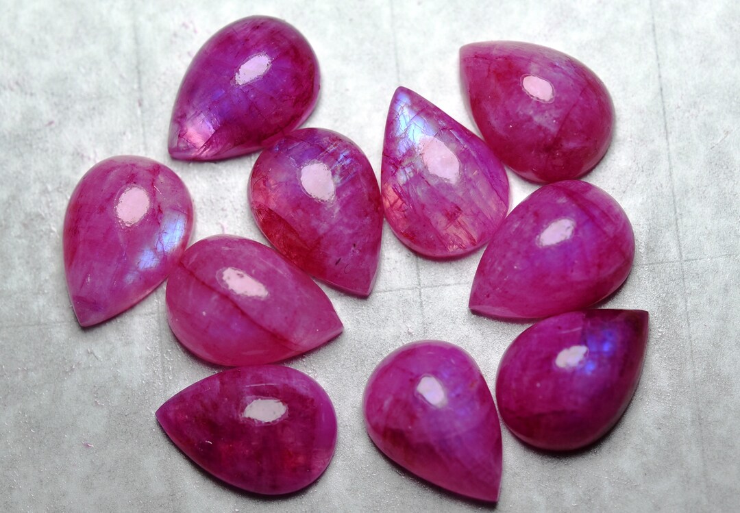 DYED Pink Moonstone, 10 Cabs, Rainbow Pink Moonstone, Smooth Polished ...