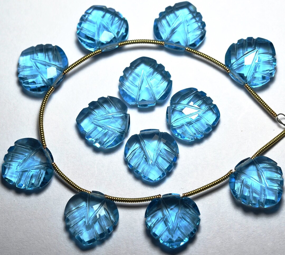 5 Match Pair, Swiss Blue Hydro Quartz Side Drilled Faceted Carved Heart ...