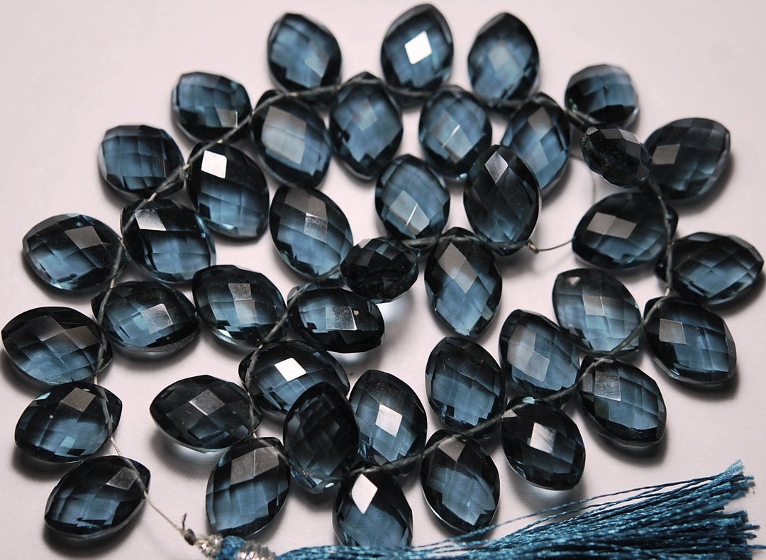 8 Inch Strand, London Blue Hydro Quartz, Side Drilled, Faceted Marquise ...
