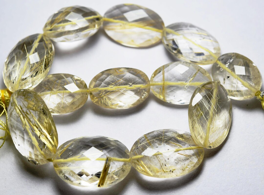 8 Inches, Natural Rutile Golden Fire Straight Drilled Faceted Oval ...