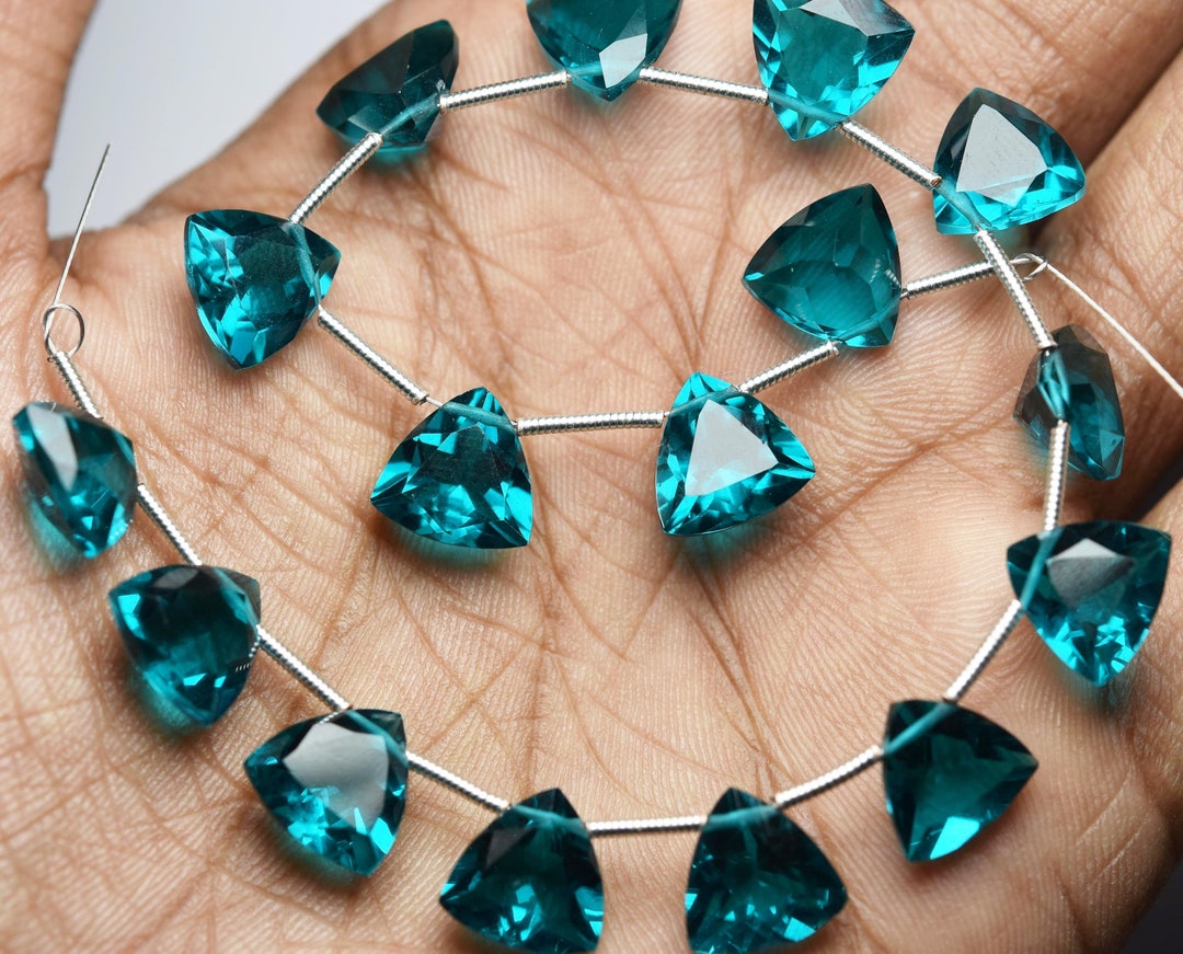 Peacock Blue Hydro Quartz Trillion Cut Stones, Faceted 10mm, Side ...