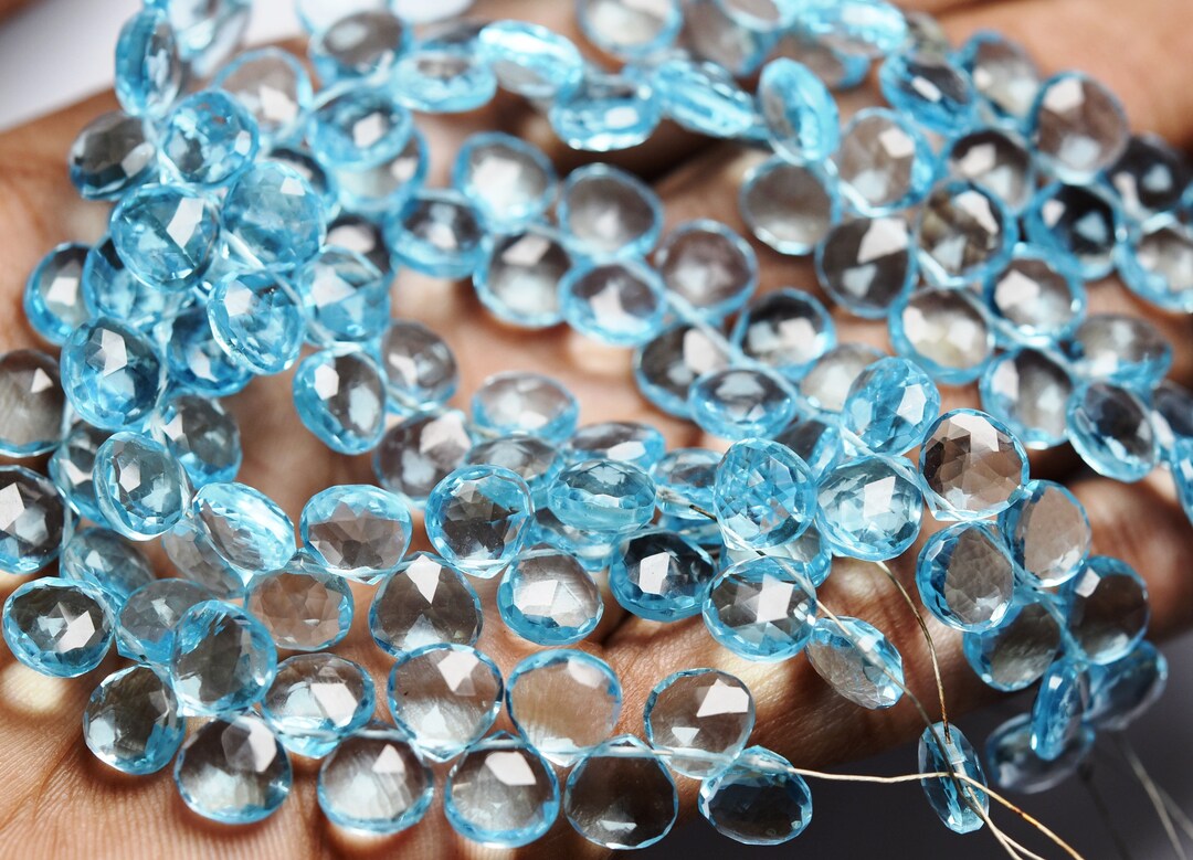 5 Match Pair Sky/aqua Blue Hydro Quartz, Side Drilled, Faceted Heart ...