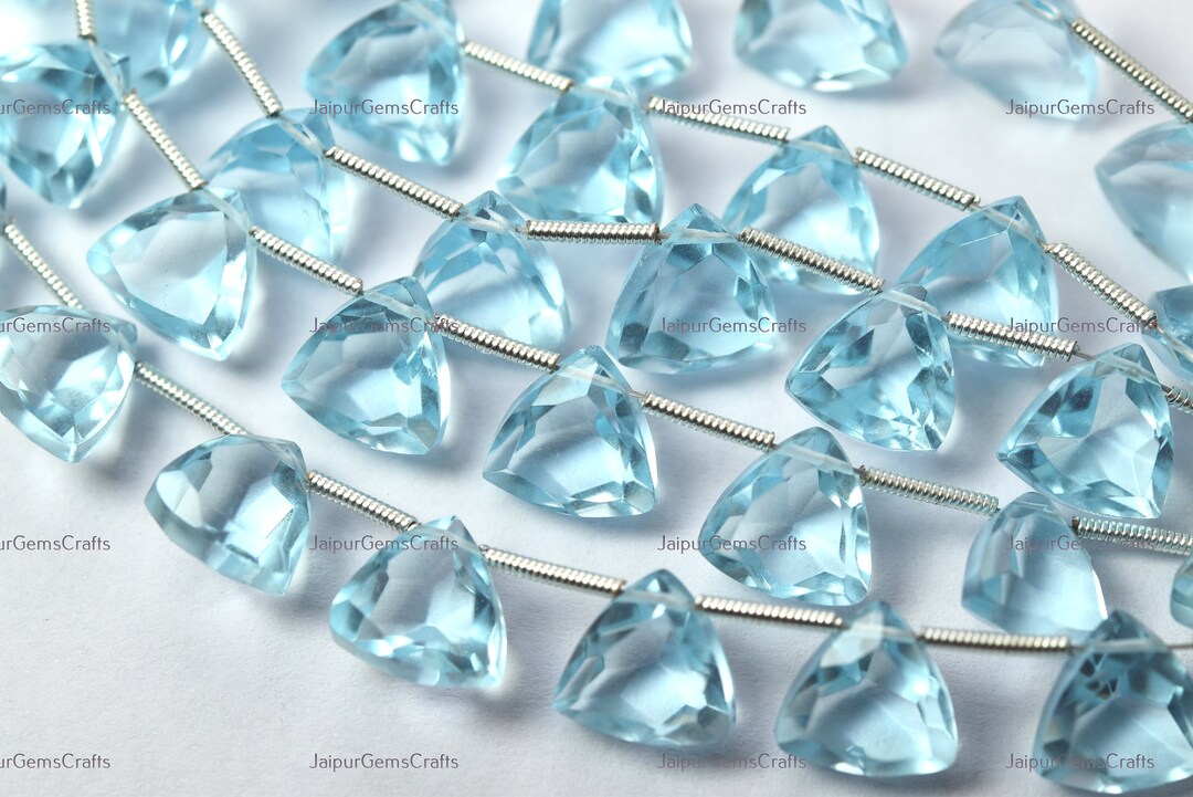 5 Match Pair, Sky Blue Hydro Quartz, Side Drilled Faceted Trillion ...