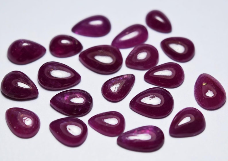 10 Pieces, Natural Ruby, Flat Back, Undrilled Smooth Polished Pear ...