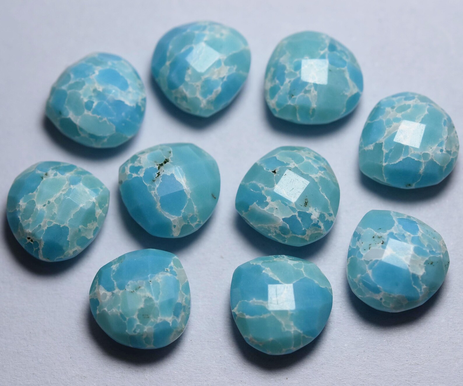 3 Match Pair, Larimar Quartz, Side Drilled, Heart Shape Briolette, Size ...