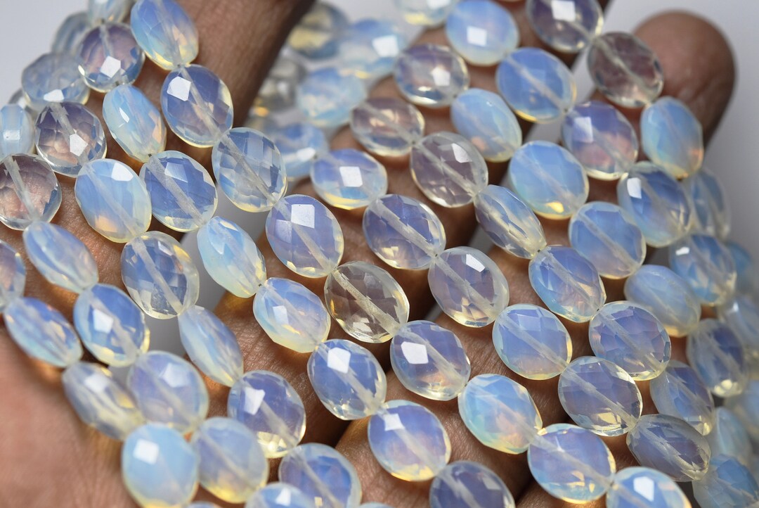 8 Inches Strand, Opal Hydro Quartz, Vertical Top Drilled, Faceted Oval ...