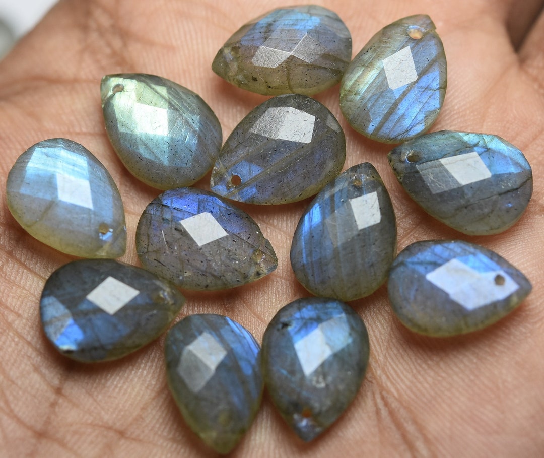 10 Beads, Natural Labradorite Blue and Green Blue Flashy, Front Drilled ...