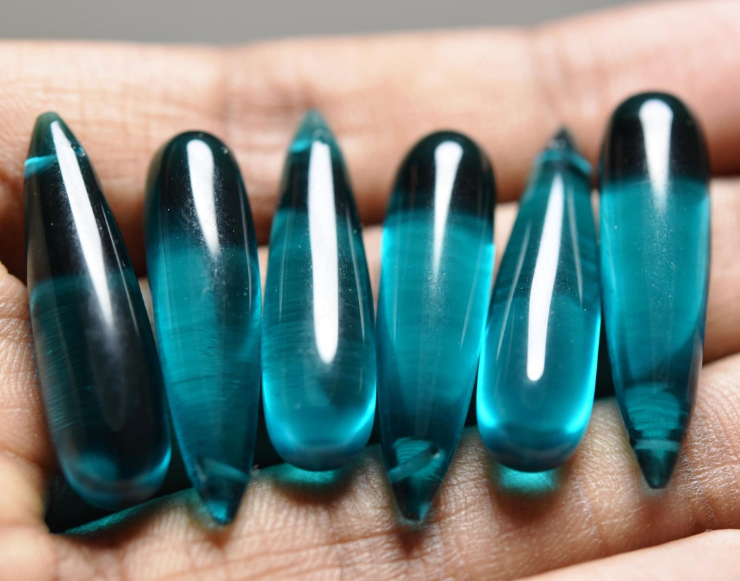 3 Match Pair, Peacock Blue Hydro Quartz, Top Side Drilled, Smooth ...