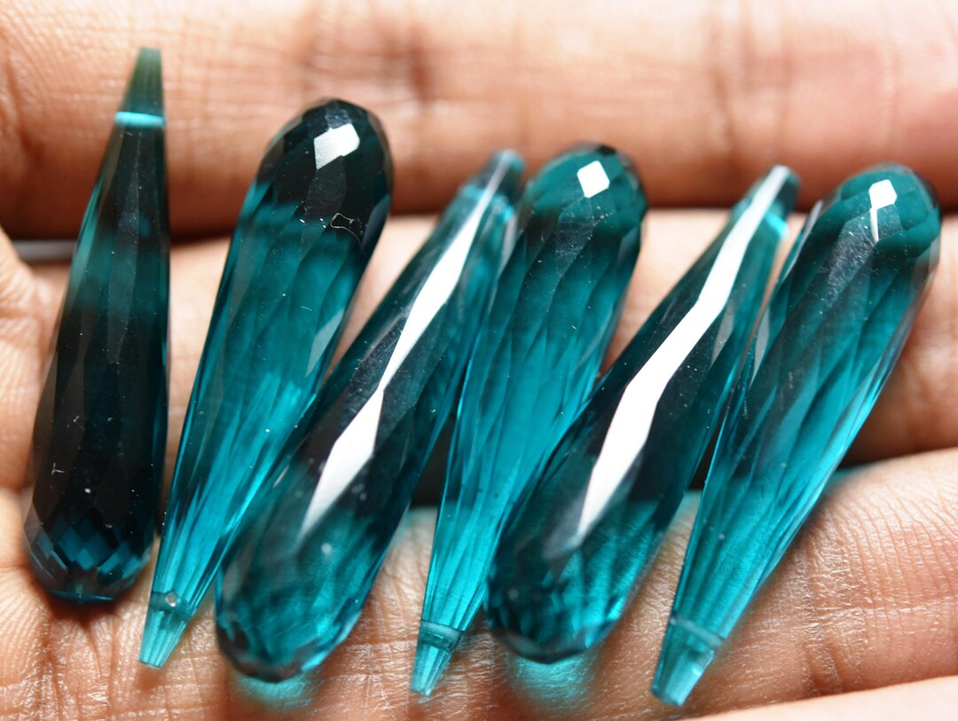 3 Match Pair, Peacock Blue Hydro Quartz, Top Side Drilled, Faceted ...