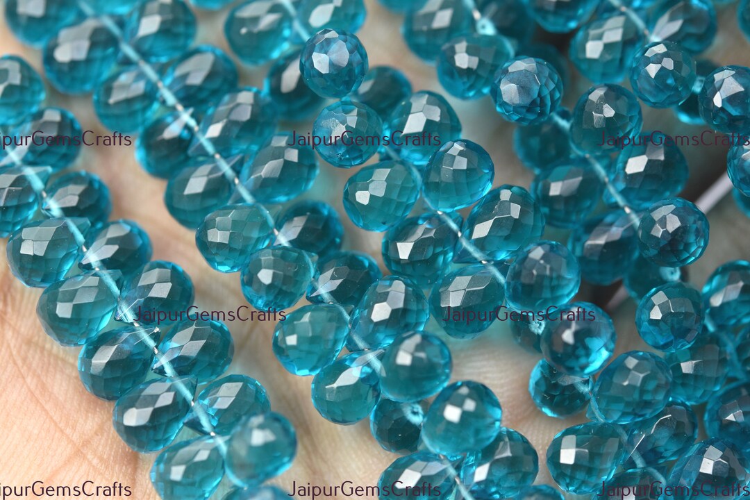 7 Inch Strand, Peacock Blue Hydro Quartz, Side Drilled, Faceted Drops ...