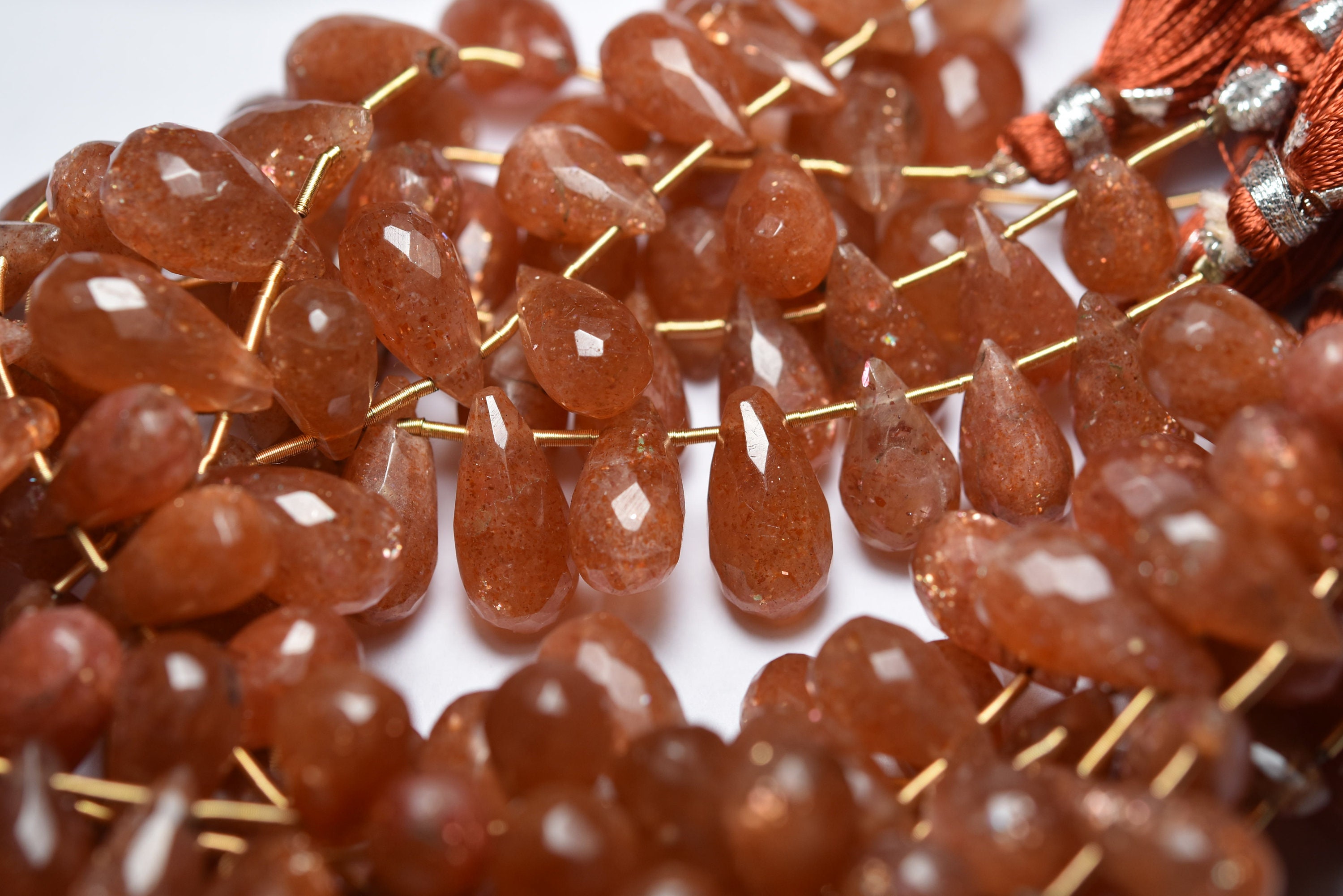 8 Inches Strand Sun Stone Side Drilled Faceted Drops Size | Etsy