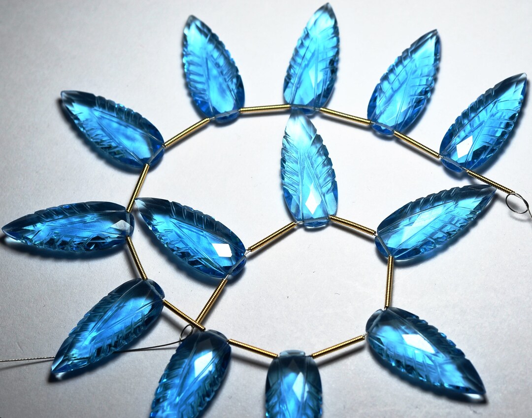 2 Match Pair, Swiss Blue Hydro Quartz Side Drilled Faceted Carved Pear ...