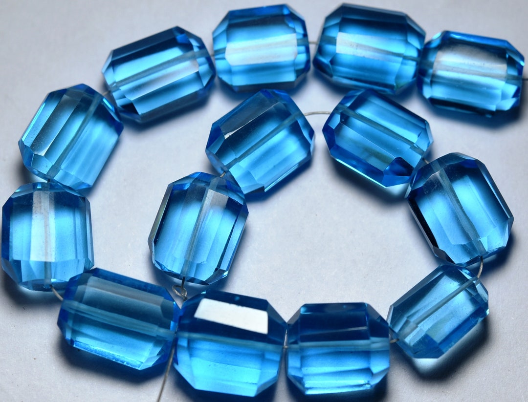 8 Inches Strand, Swiss Blue Hydro Quartz Full Drilled Faceted Nuggets ...