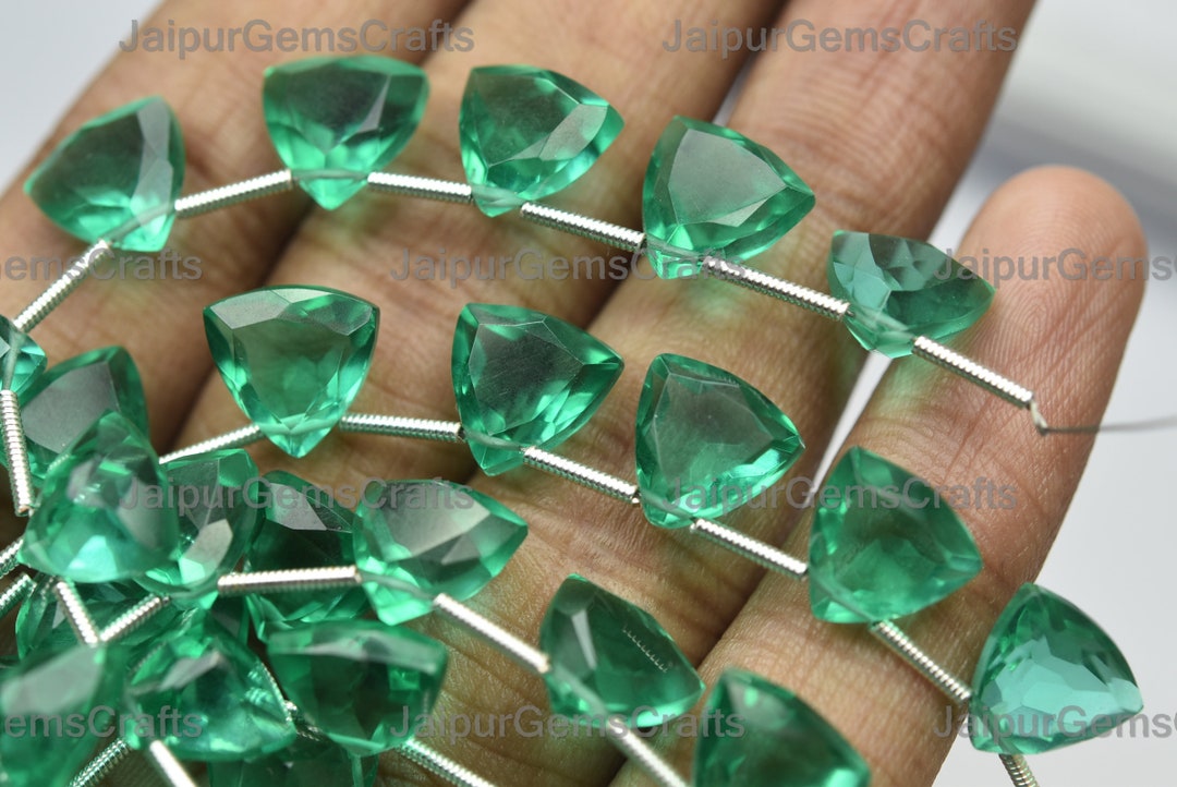 5 Match Pair, Emerald Green Hydro Quartz, Side Drilled Faceted Trillion ...