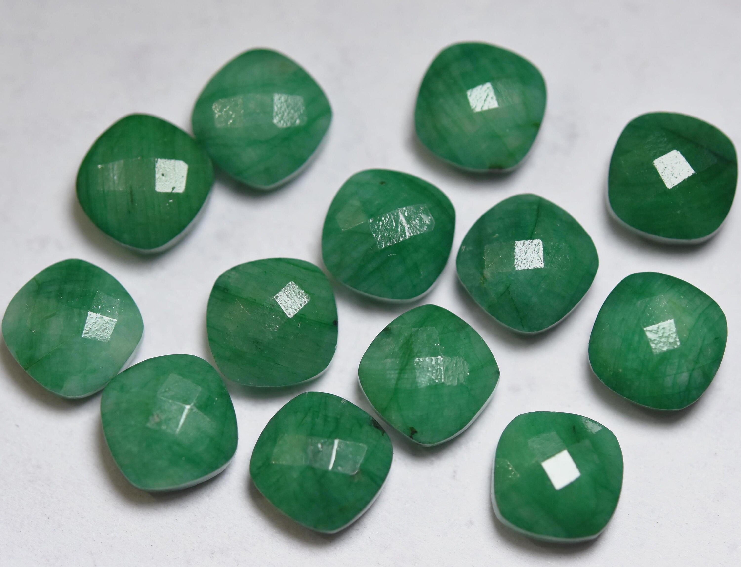 3 Match Pair Dyed Green Ruby Undrilled Faceted Cushion Shape | Etsy