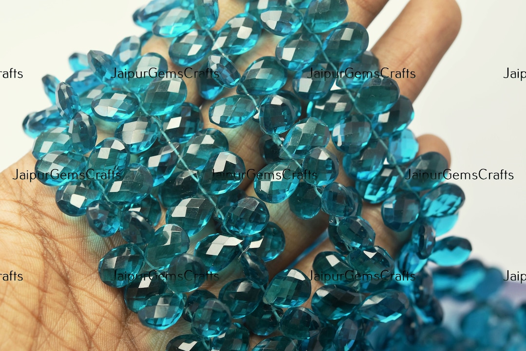 8 Inch Strand, Peacock Green Hydro Quartz, Side Drilled, Faceted Pear ...