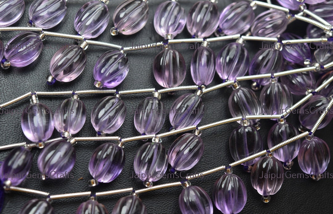 4 Match Pair, Natural Pink Amethyst Carved Fancy Oval Shape Beads, Size ...