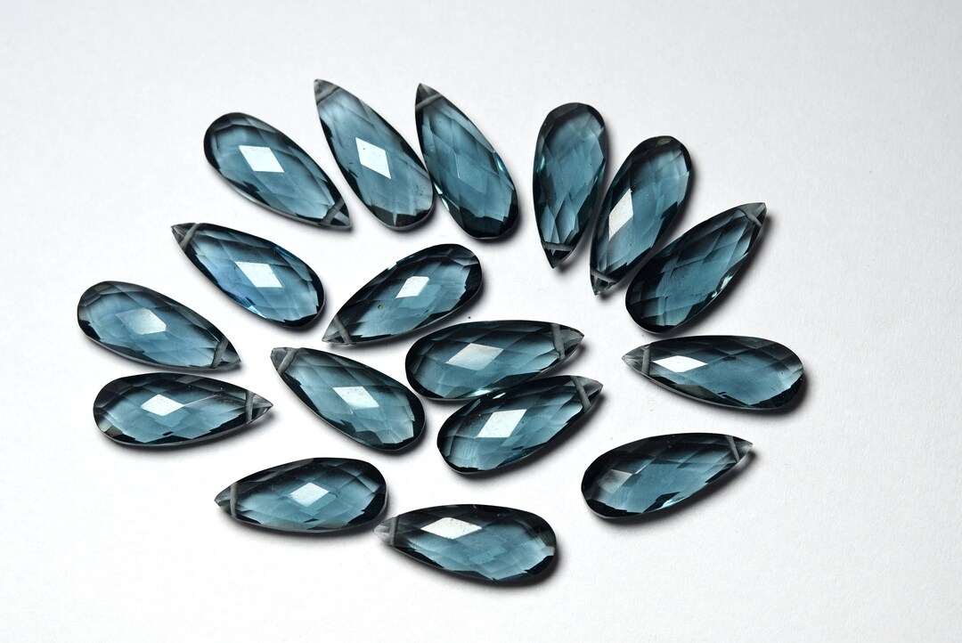 5 Match Pair, London Blue Hydro Quartz, Side Drilled, Faceted Pear ...