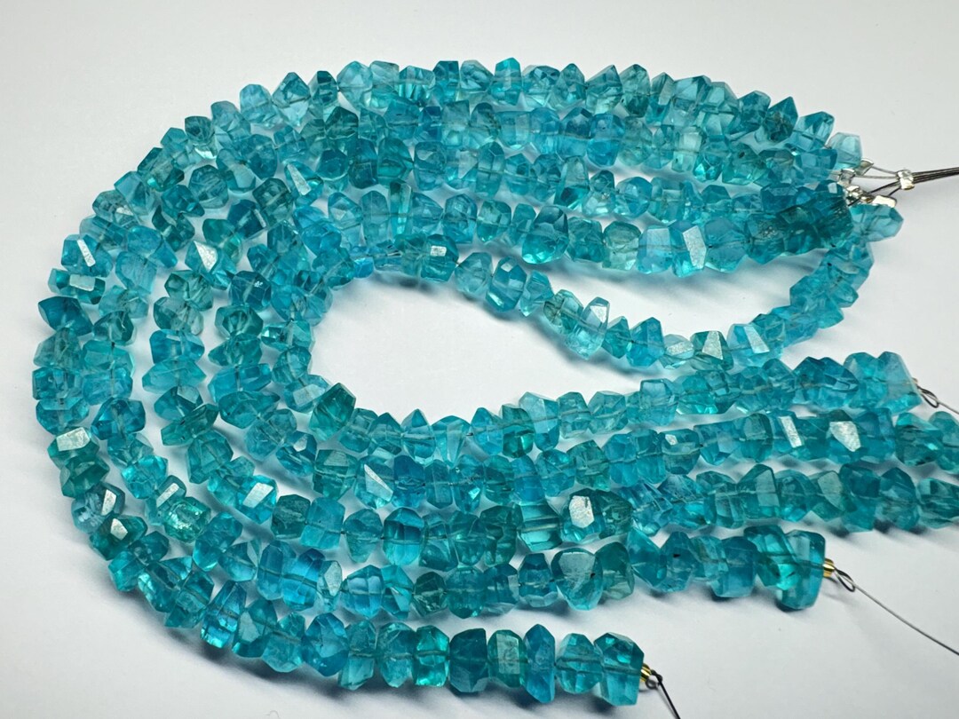 8 Inches Strand, Natural Neon Blue Apatite Faceted Fancy Nuggets, Size ...