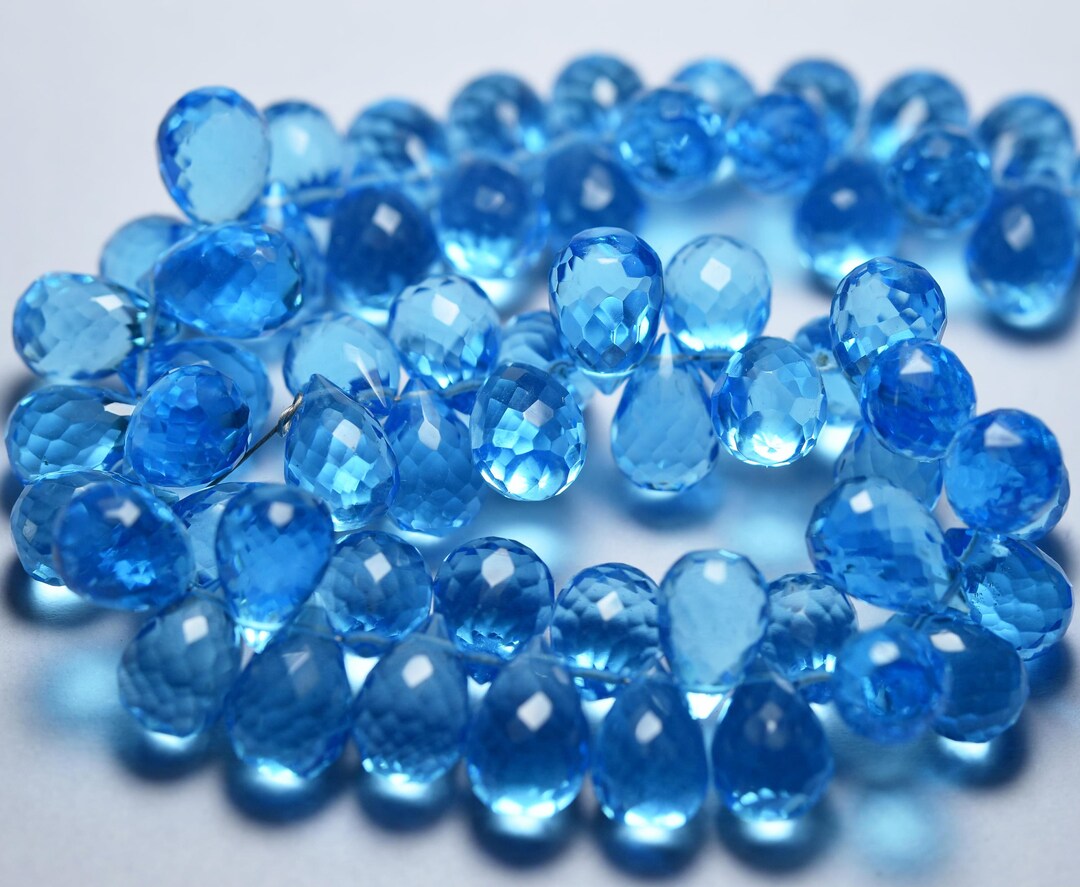 8 Inch Strand, Swiss Blue Hydro Quartz Side Drilled Faceted Drops, Size ...