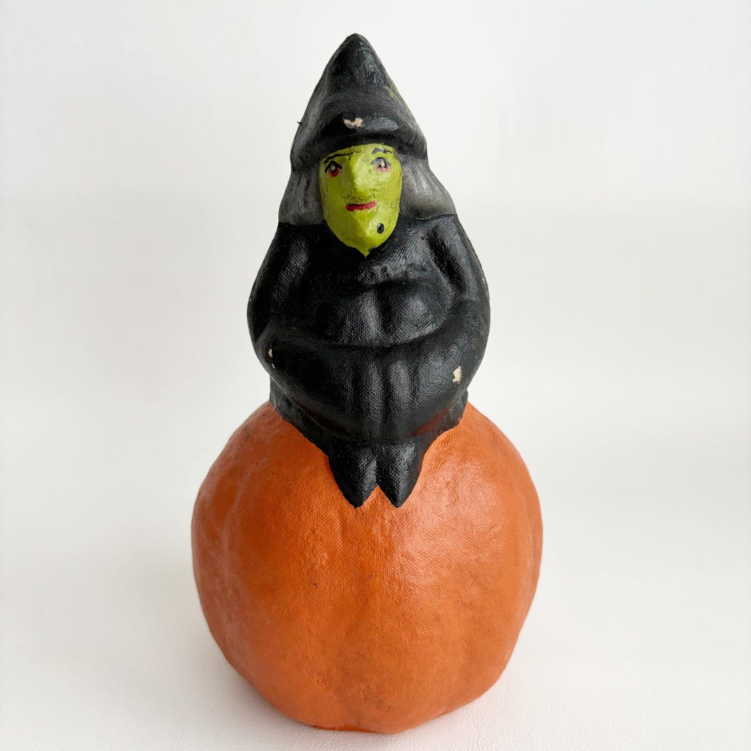 Vintage Halloween Seasons Gone by Paper Mache Pulp Green Witch on ...