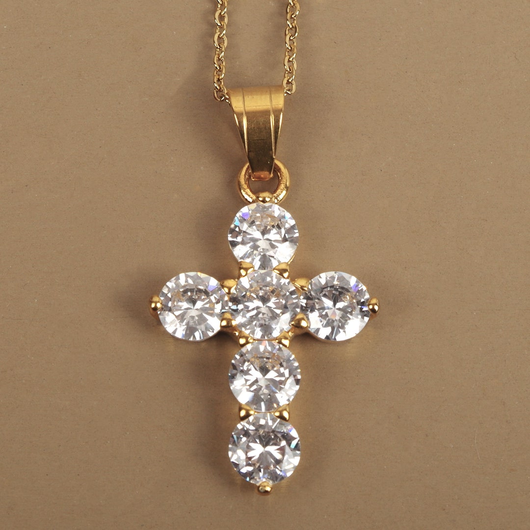 Collier croix, collier chrétien avec strass en acier inoxydable ...