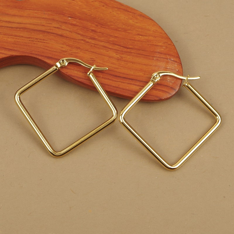 Square Gold Earrings - Etsy