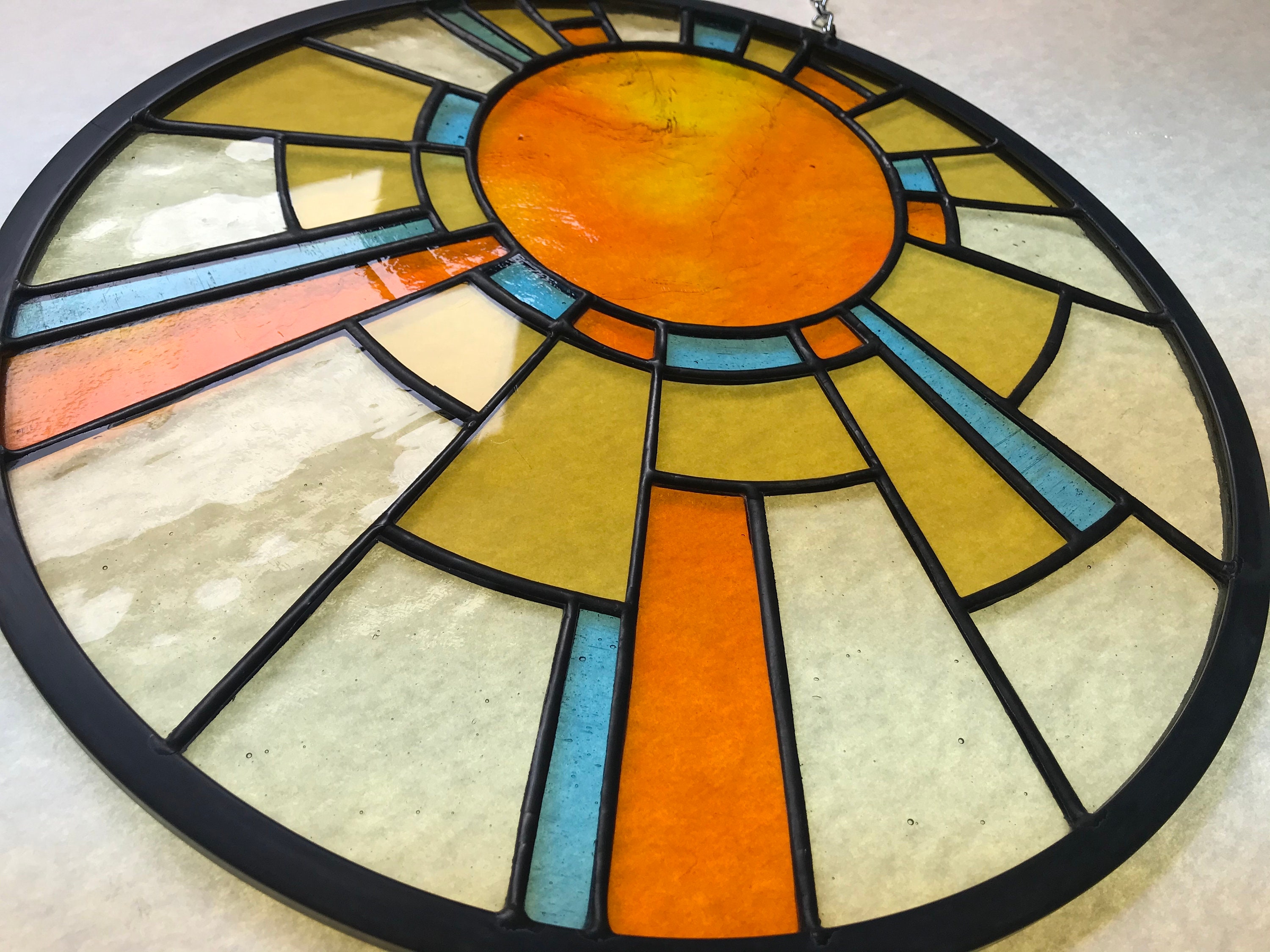Art Deco Sun Stained Glass Panel - Etsy