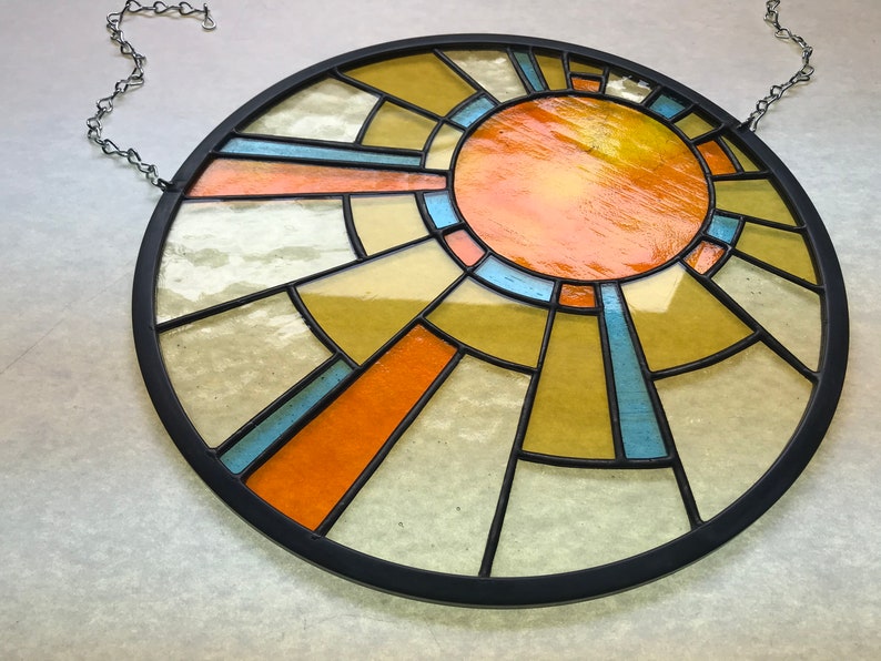 Art Deco Sun Stained Glass Panel - Etsy