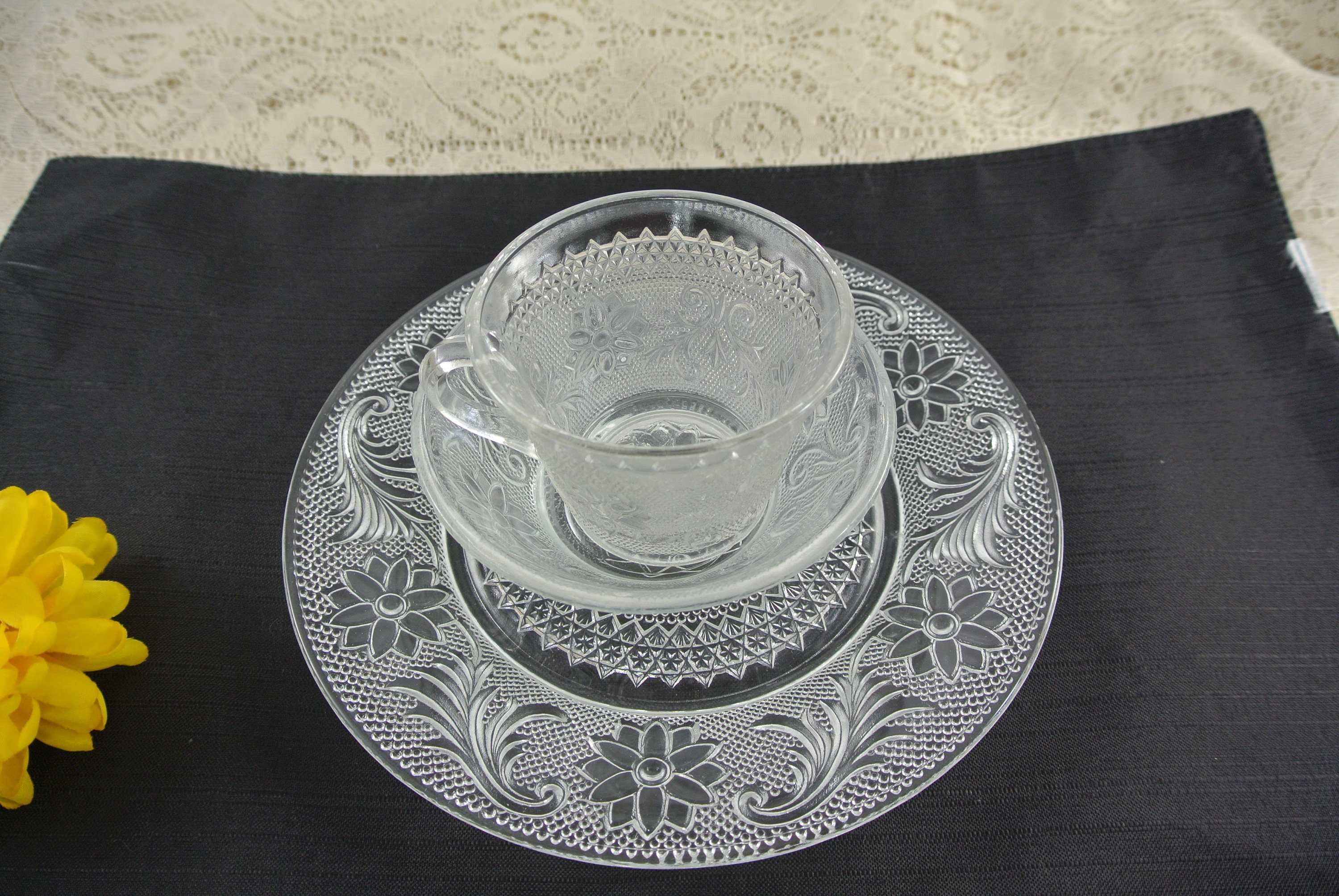 Indiana Tiara Glass Sandwich Pattern Dinner Plate Cup and | Etsy