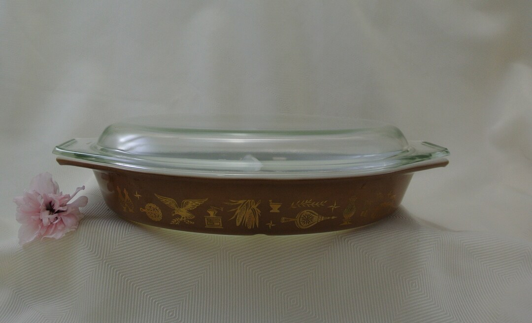 Vintage Pyrex Early American Heritage Pattern Oval Divided - Etsy
