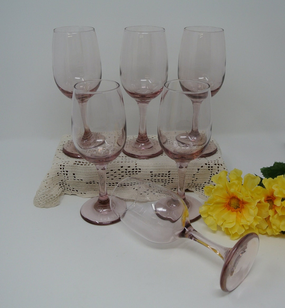 Vintage 1970's LIBBEY Premiere Pink Plum Wine Glasses ~ Cursive L on ...