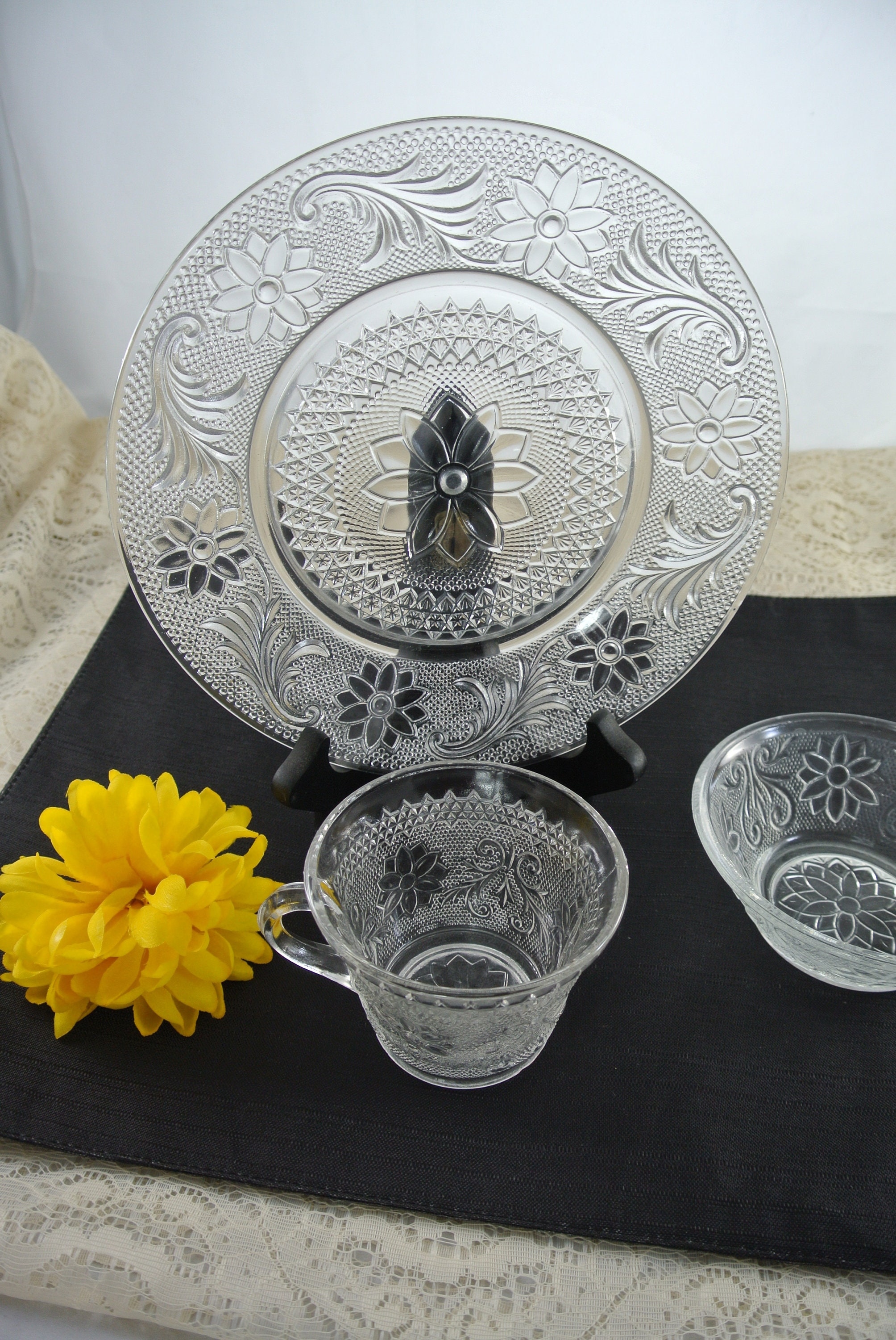 Indiana Tiara Glass Sandwich Pattern Dinner Plate Cup and | Etsy