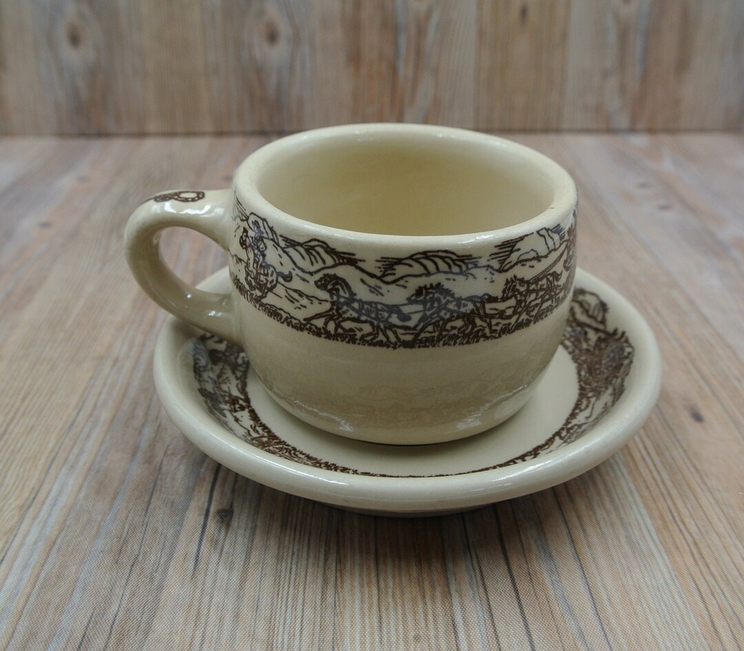 Cup and Saucer Tepco Western Travels pony Express Restuarant Ware Made ...
