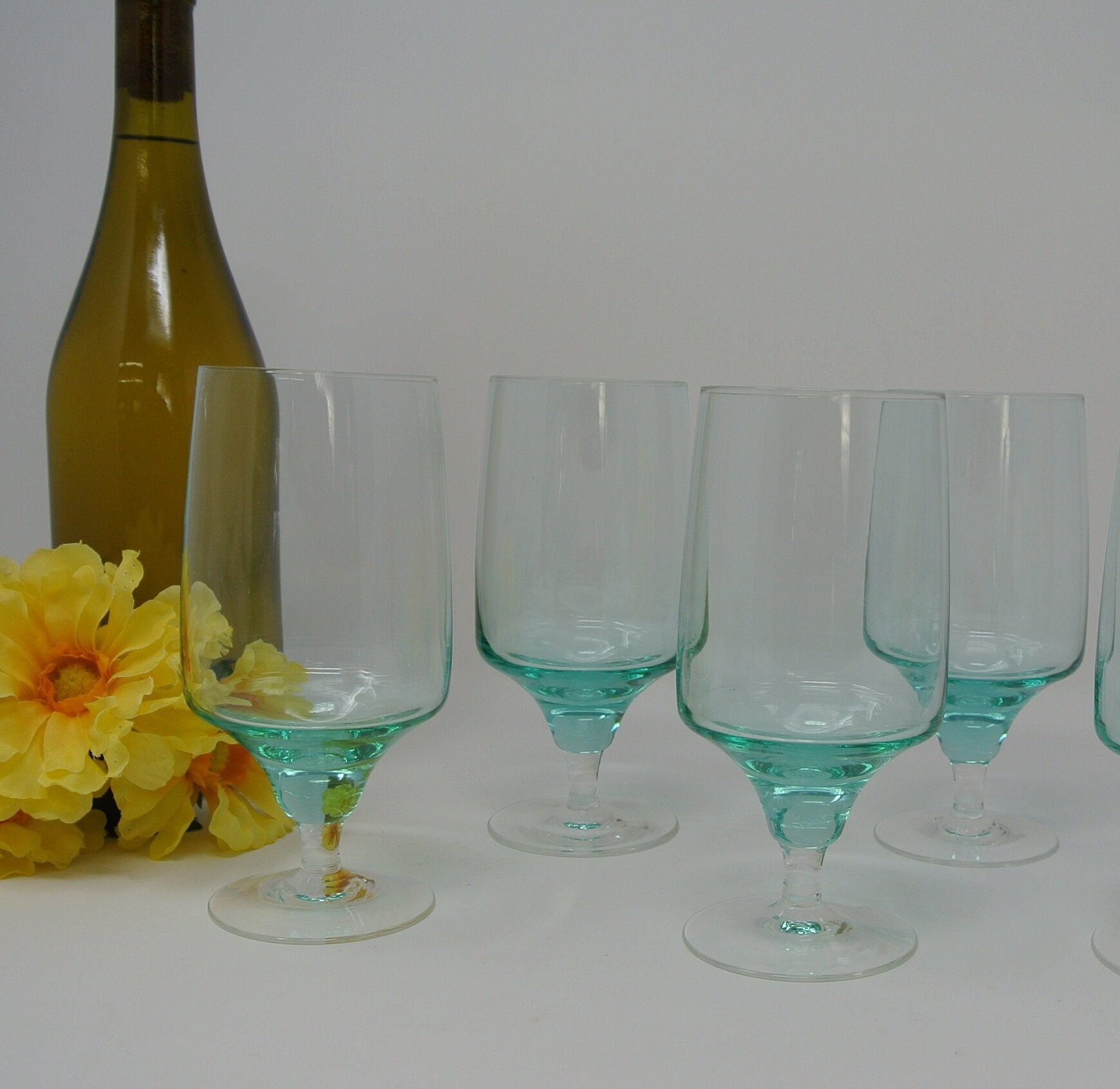 Sasaki Harmony Aqua Hand-blown Glasses Ware ~ Large Iced Tea Goblets 6 ...