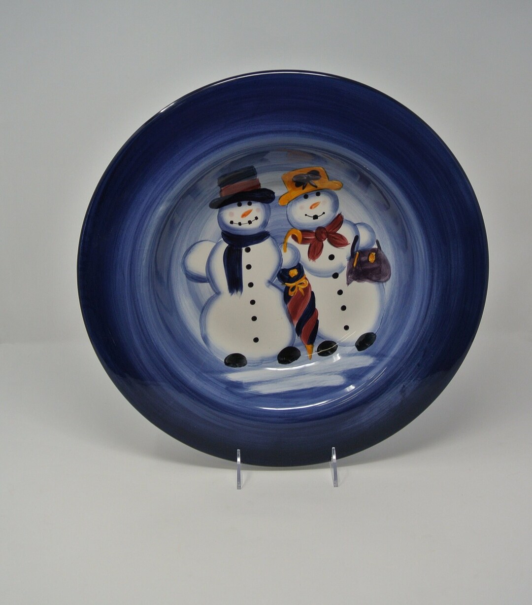Tabletops Unlimited Snowman Couple Large Pasta Bowl 15". Handprinted ...