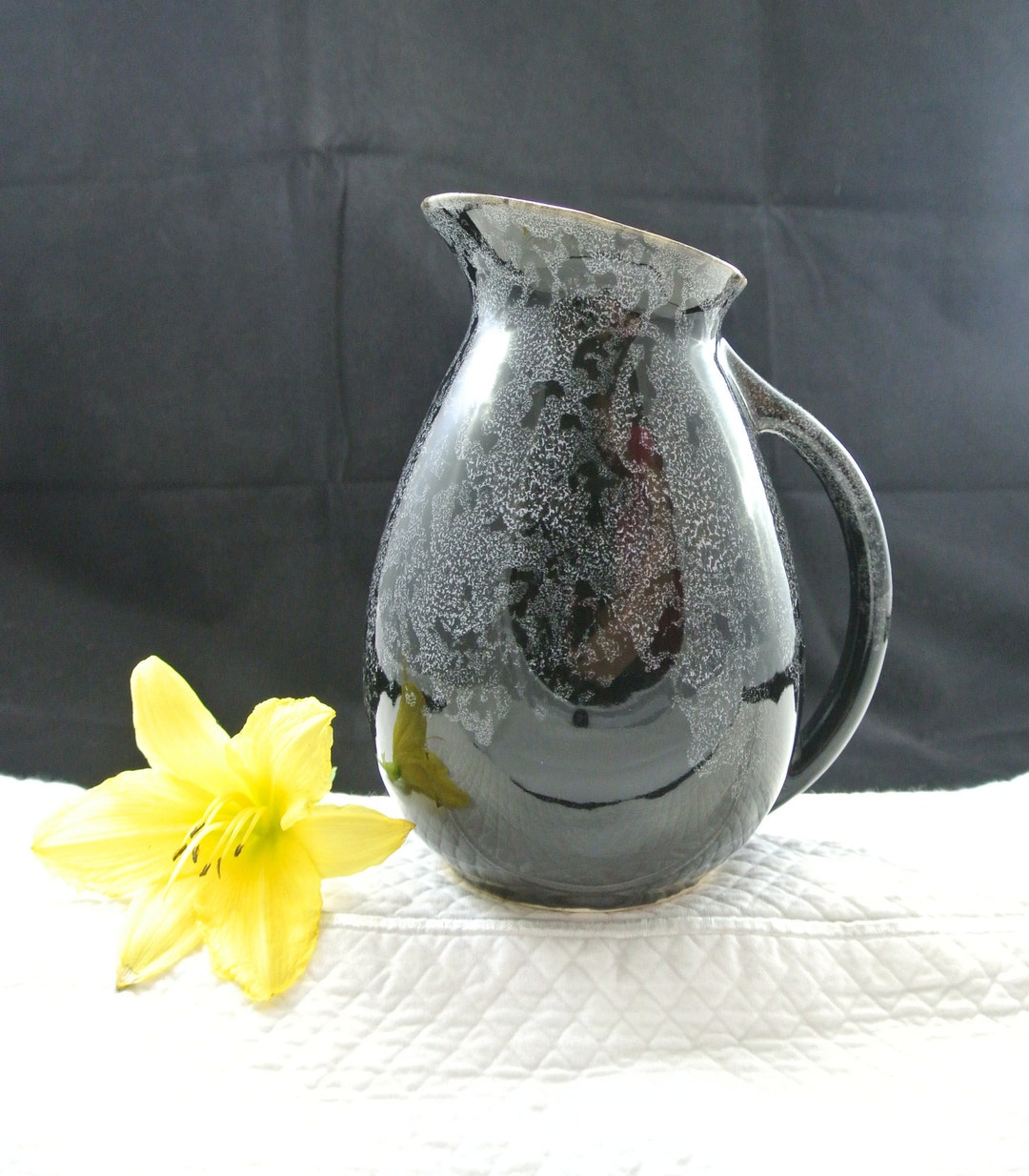 USA Drip Ware Pottery Black Glazed Pitcher With With White - Etsy