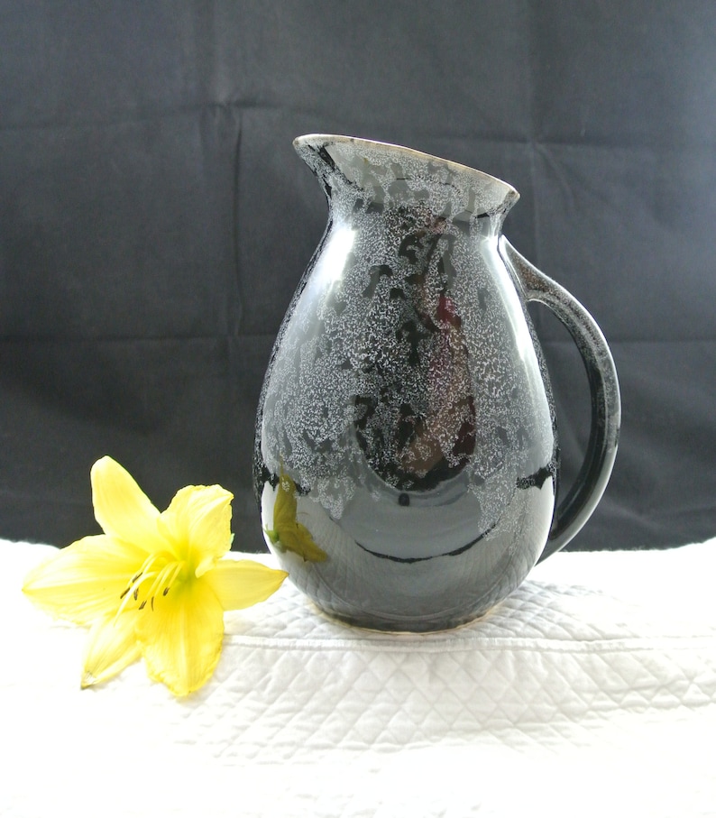USA Drip Ware Pottery Black Glazed Pitcher With With White - Etsy
