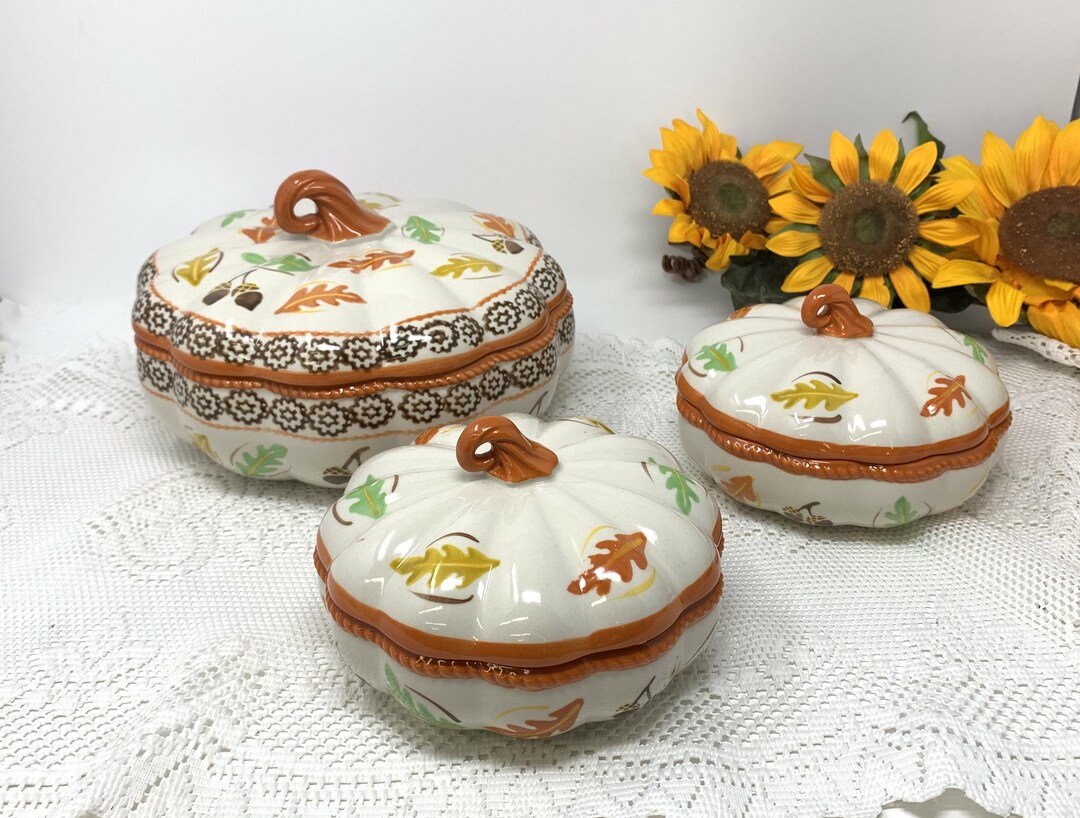 Temptations by Tara Old World Oak Leaf Fall Pattern 3 Pc Set Pumpkin ...