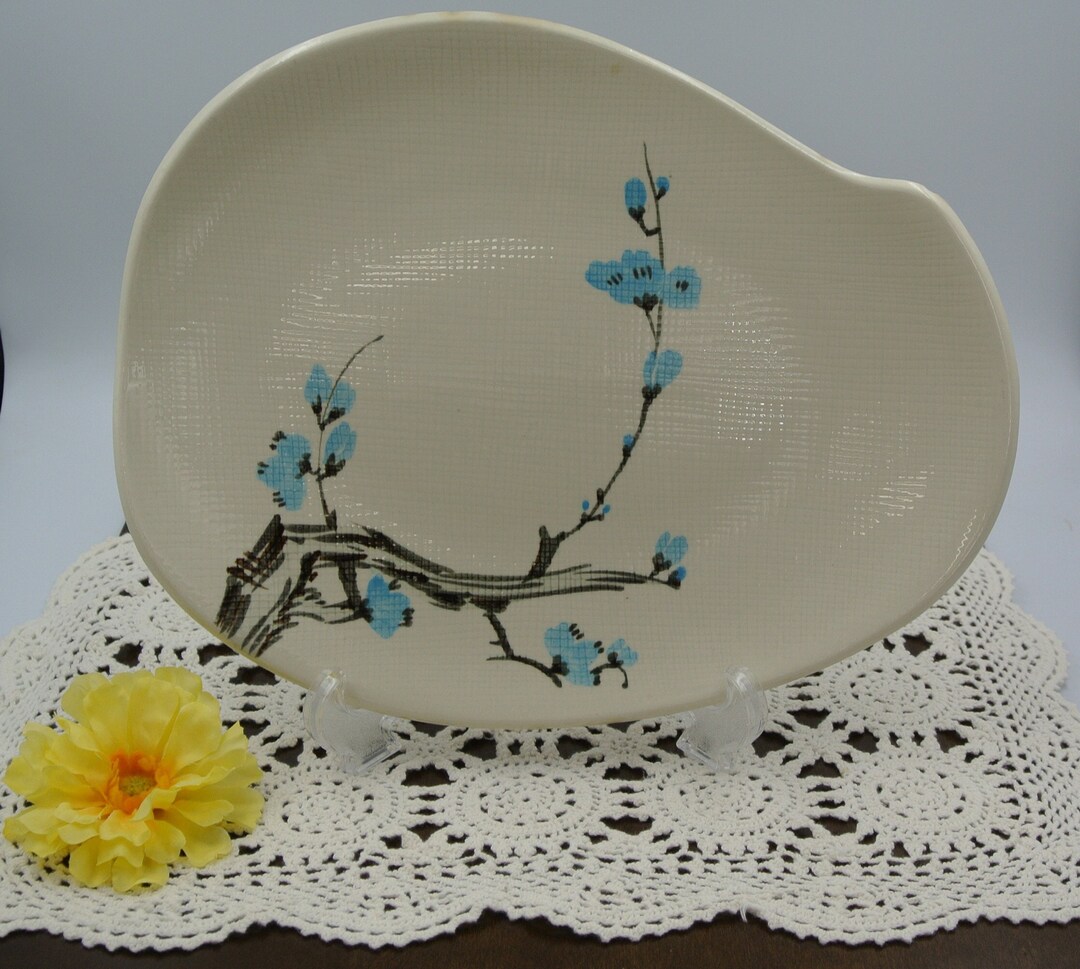 13" Red Wing Pottery Driftwood Serving Platter ~ Tray Blue Dogwood ...