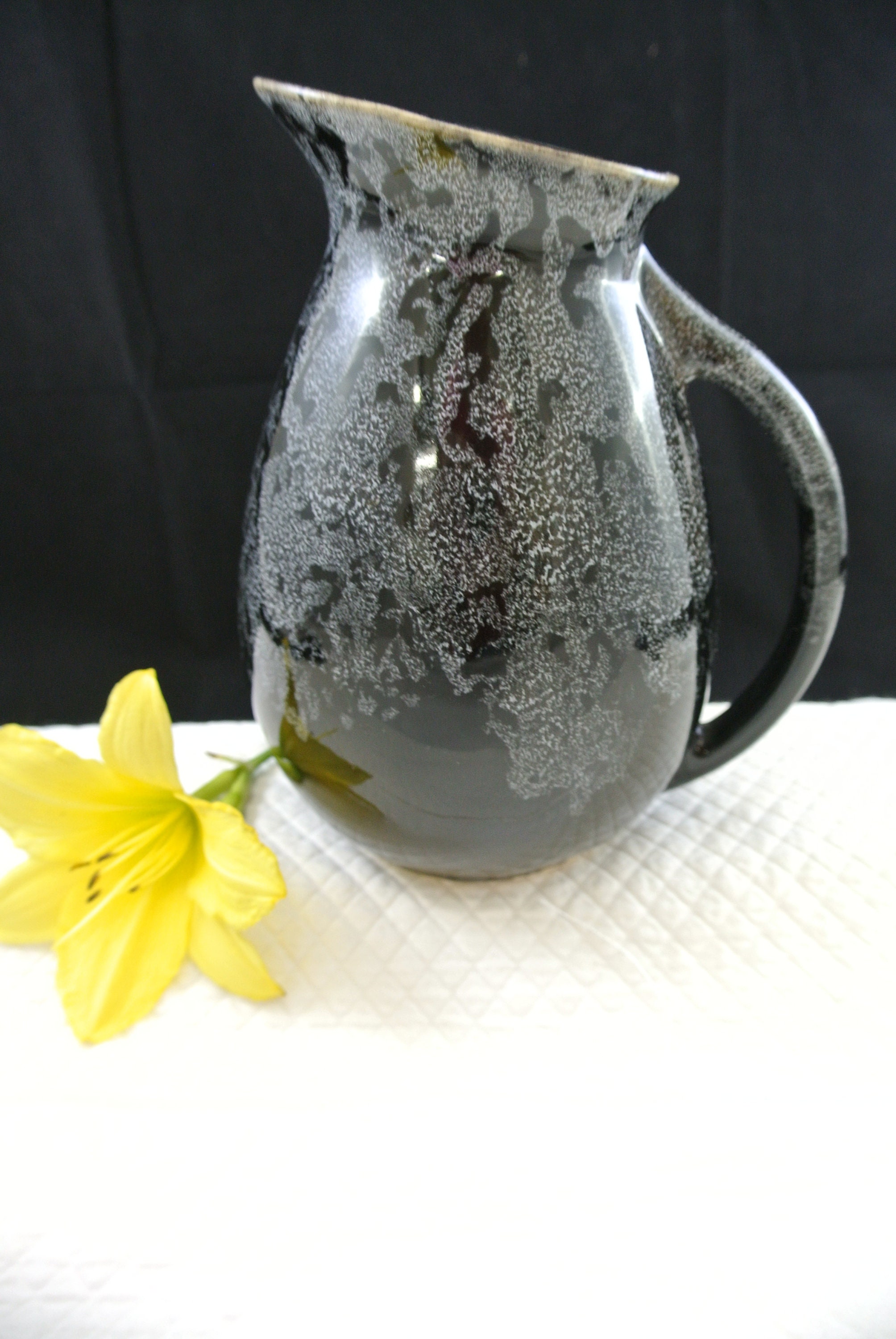 USA Drip Ware Pottery Black Glazed Pitcher With With White - Etsy